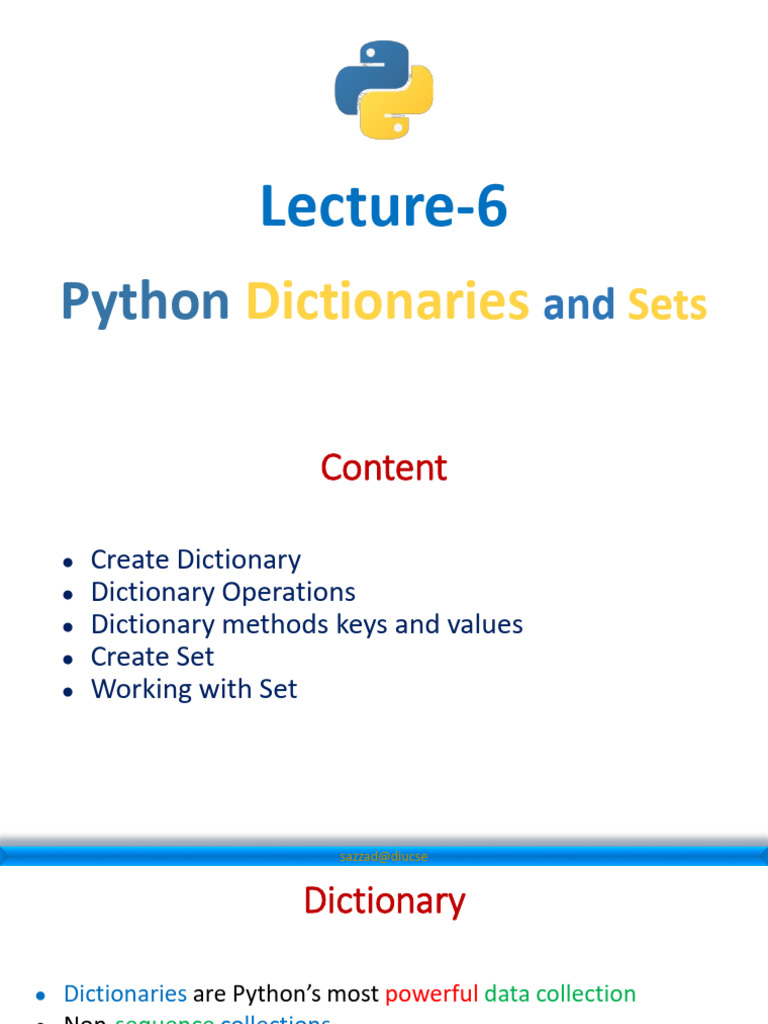 Lecture 6 - Python Dictionaries and Sets | PDF | Theoretical Computer Science | Algorithms And ...