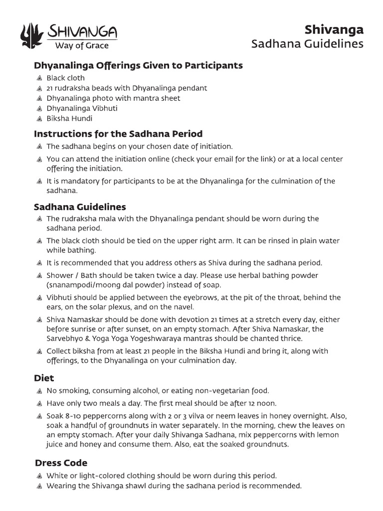 SHV2024 Shivanga InstructionSadhanaSheet Eng | PDF