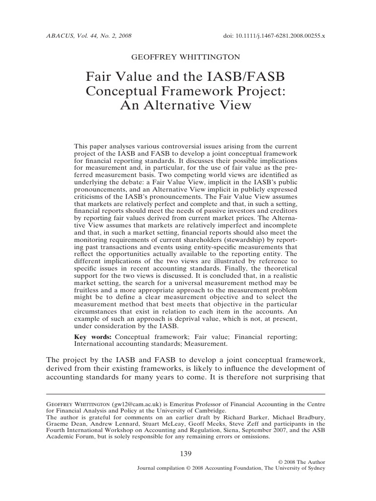Fair Value and The IASB/FASB Conceptual Framework Project: An ...