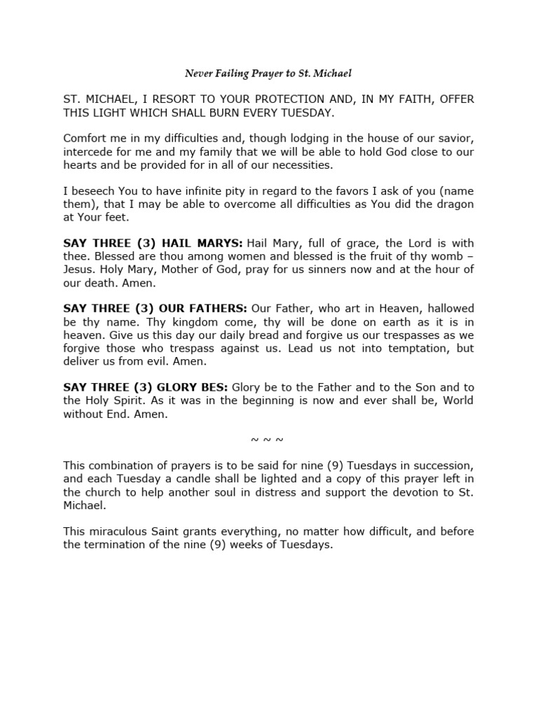 Never Failing Prayer to Saint Michael | PDF