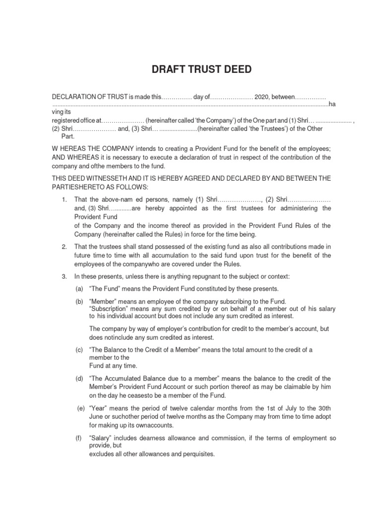 Draft Trust Deed PP | Download Free PDF | Board Of Directors | Expense