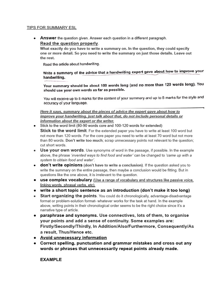 Tips For Summary Esl Igcse Esl | PDF | Career & Growth | Language Arts ...