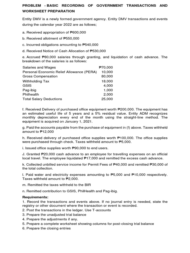SOLUTION Illustrative Problem Government Accounting Process | PDF | Debits And Credits | Expense