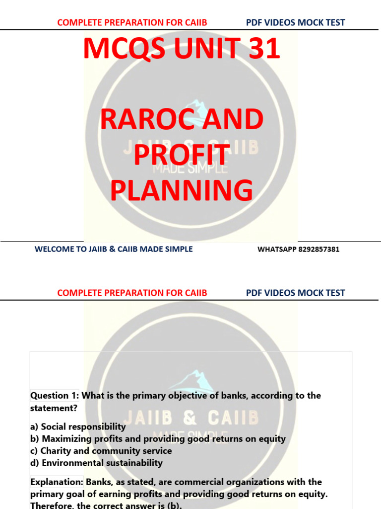 Part 1 Unit 31 Raroc and Profit Planning - 33789092 - 2024 - 05!10!18 ...