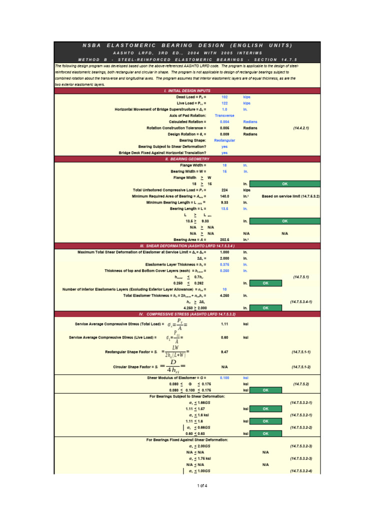 Steel-Reinforced Elastomeric Bearing Design | PDF | Stress (Mechanics ...