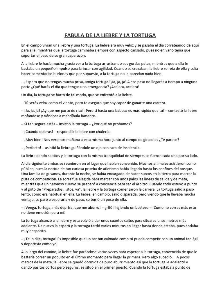 Fabula De La Liebre Y La Tortuga Pdf