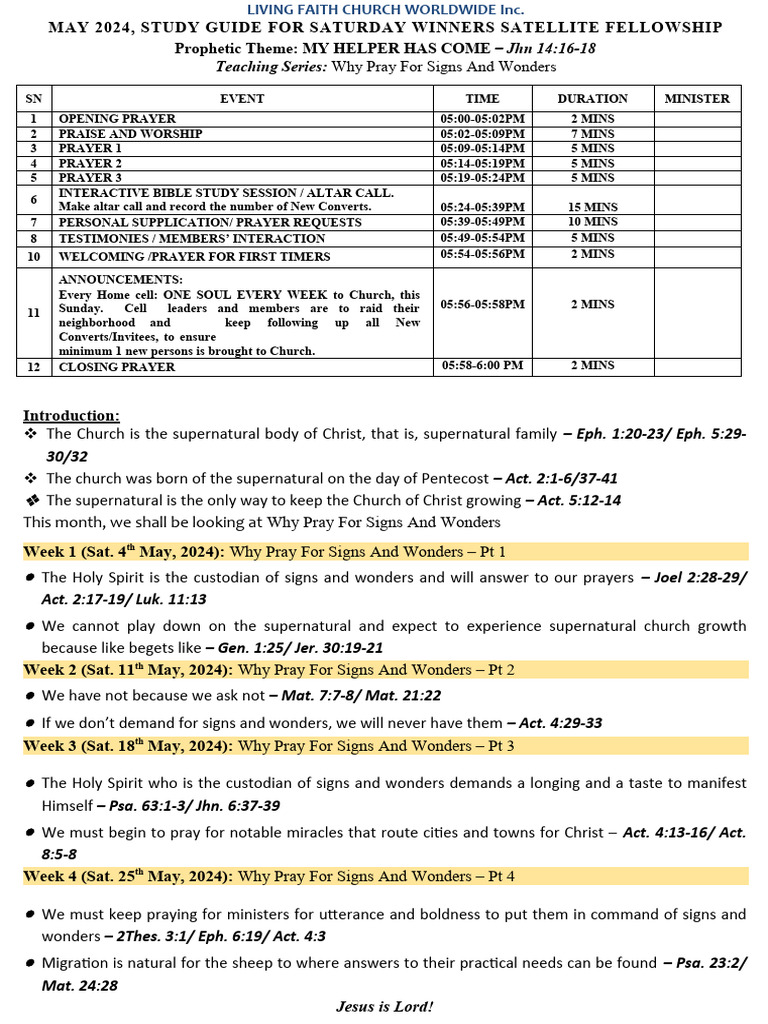 WSF Monthly Outline For May 2024 | PDF | Prayer | Jesus