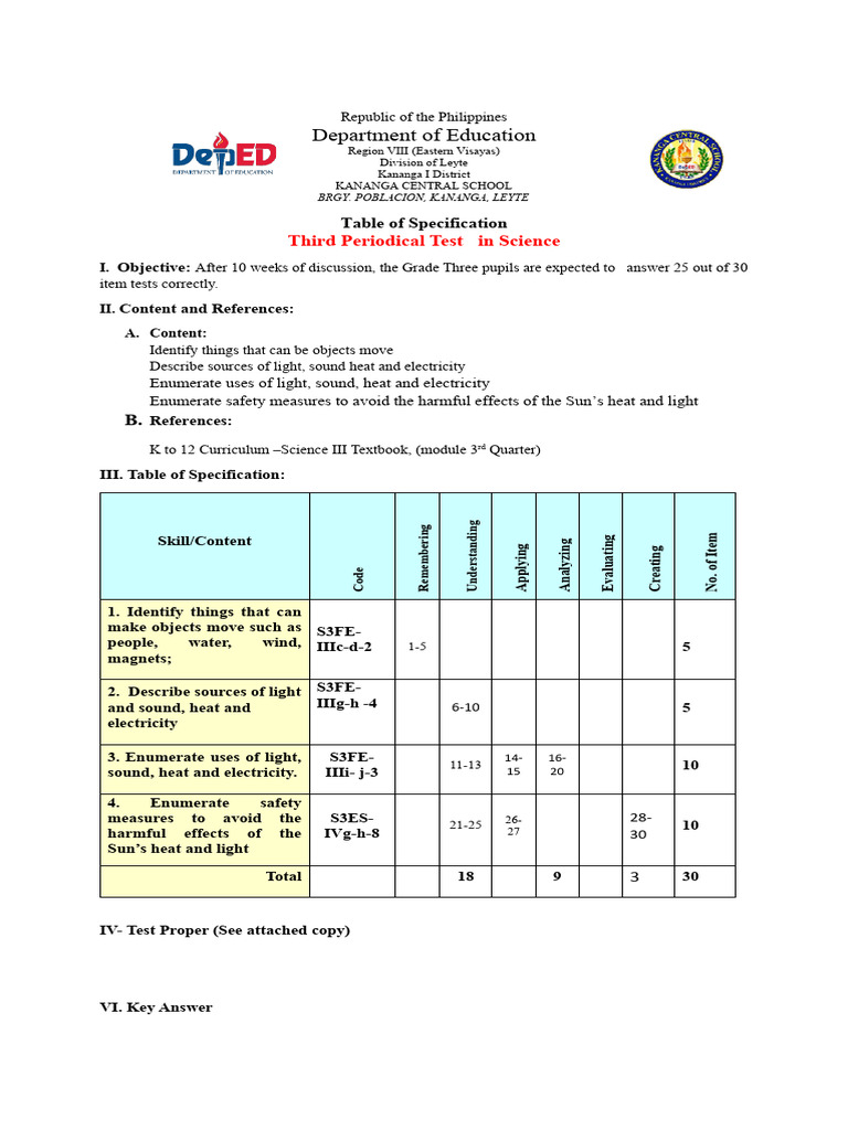 TOS in SCIENCE 3rd Quarter Test | PDF