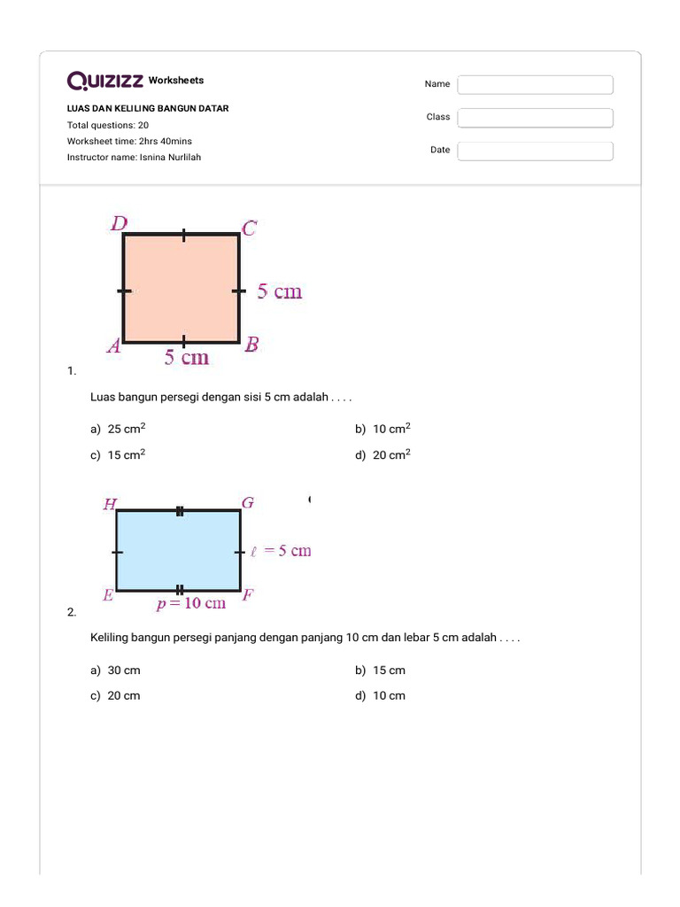 Latihan Luas & Keliling Bangun Datar | PDF