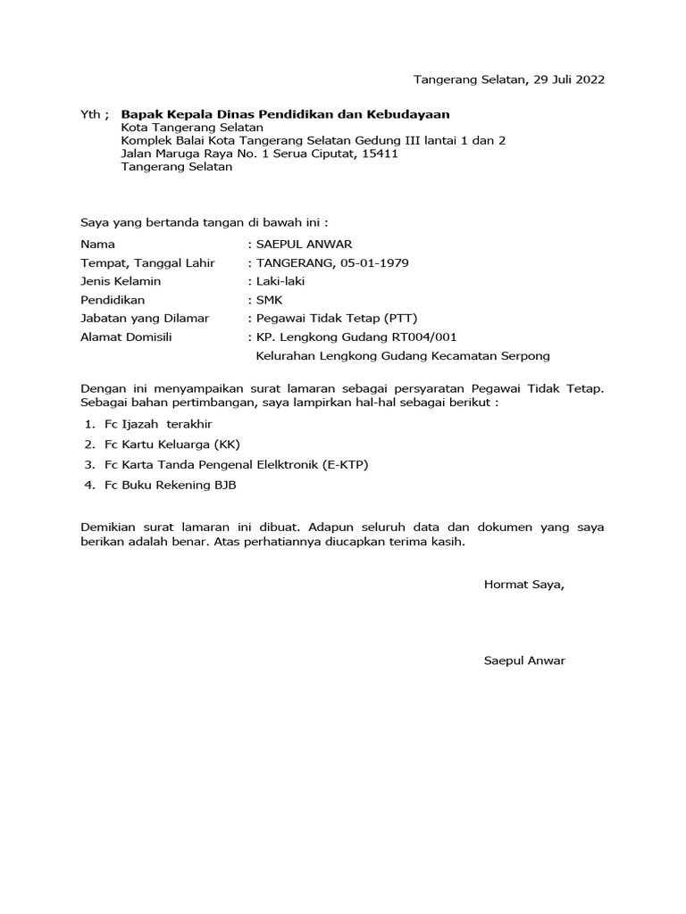 SURAT LAMARAN GTT (1) | PDF