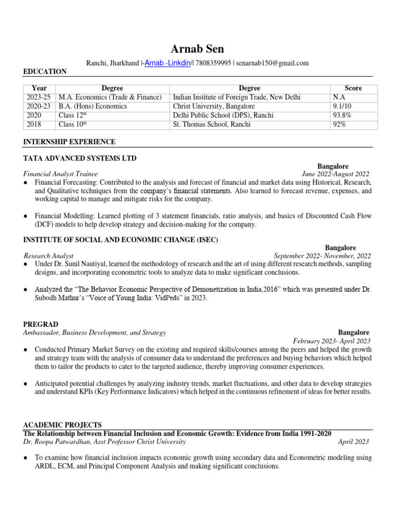 Arnab - Sen - CV2 P | PDF | Financial Analyst | Economics
