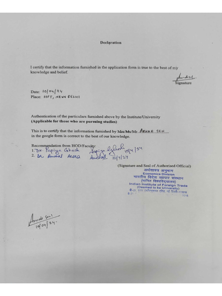 Declaration DGFT | PDF