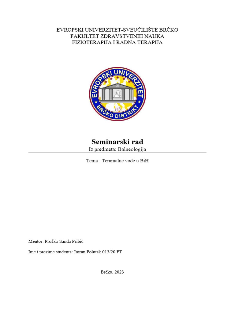 Termalne Vode U BiH - Balneologija | PDF