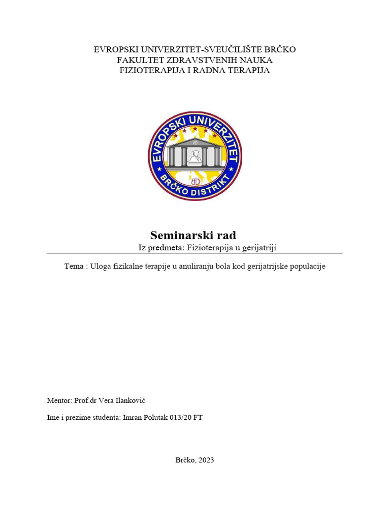 Uloga Fizikalne Terapije U Anuliranju Bola Kod Gerijatrijske Populacije | PDF
