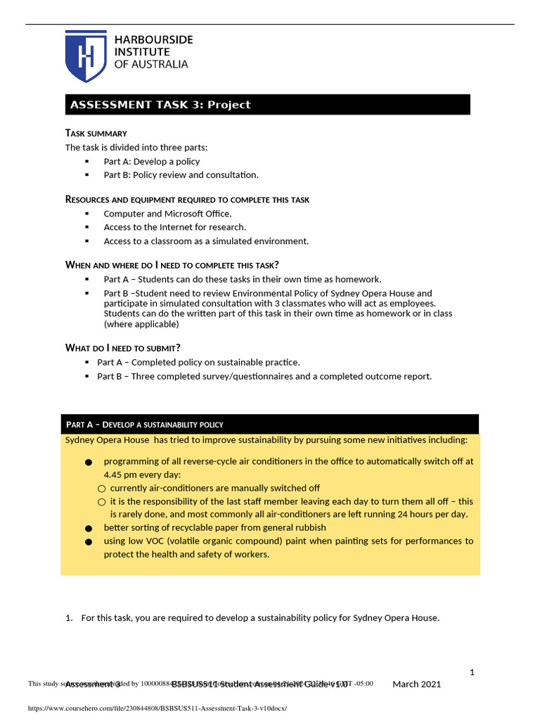BSBSUS511 Assessment Task 3 v1.0 | PDF | Sustainability | Policy