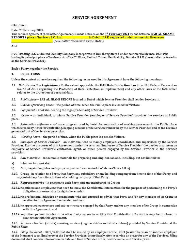 BAB AL SHAMS RESORT - Shisha Agreement | Download Free PDF | Legal ...