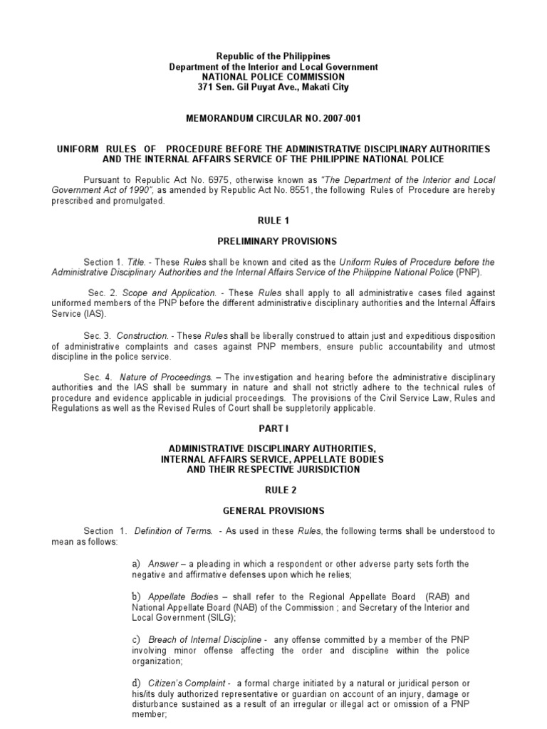 Napolcom Memo 2007-001 | Service Of Process | Complaint