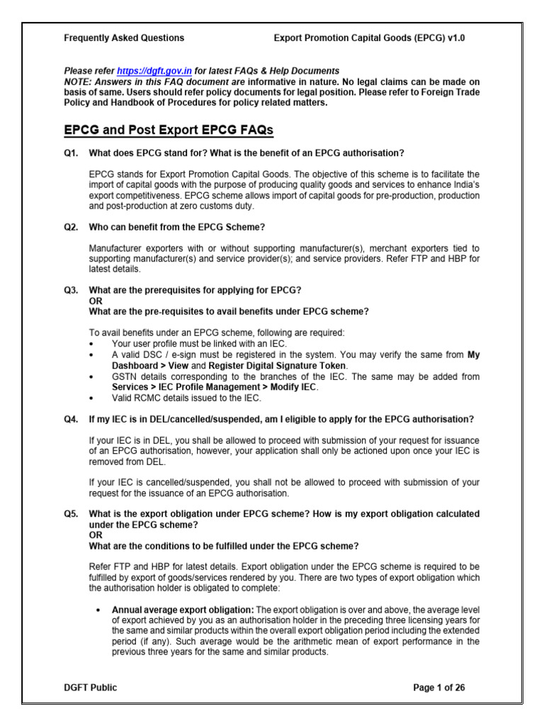 EPCG Scheme FAQs Guide | PDF | Taxes | Customs