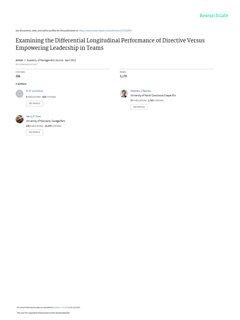 Examining The Differential Longitudinal Performanc | PDF | Leadership ...