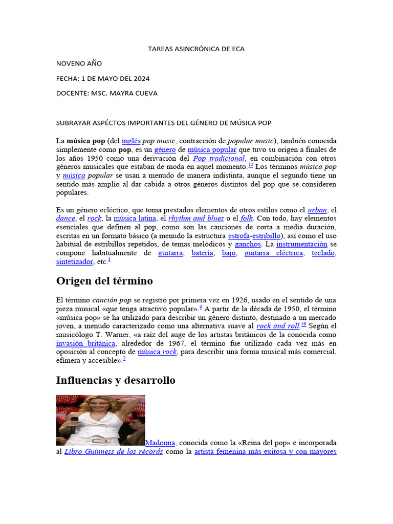 Características del Género Pop Musical | PDF | Música pop | Musicología