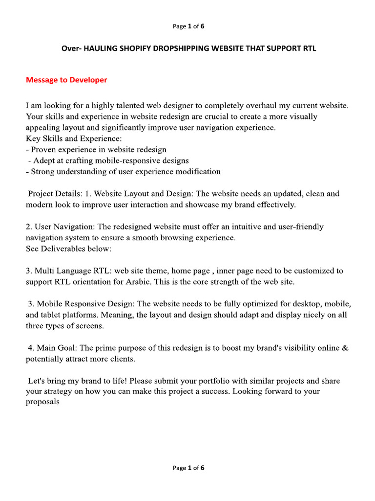 Shopify Dropshipping Overhauling Scope of Work 18 02 2024 | PDF