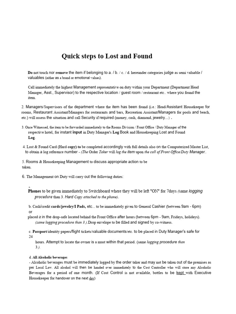 Lost and Found Procedures Overview | PDF