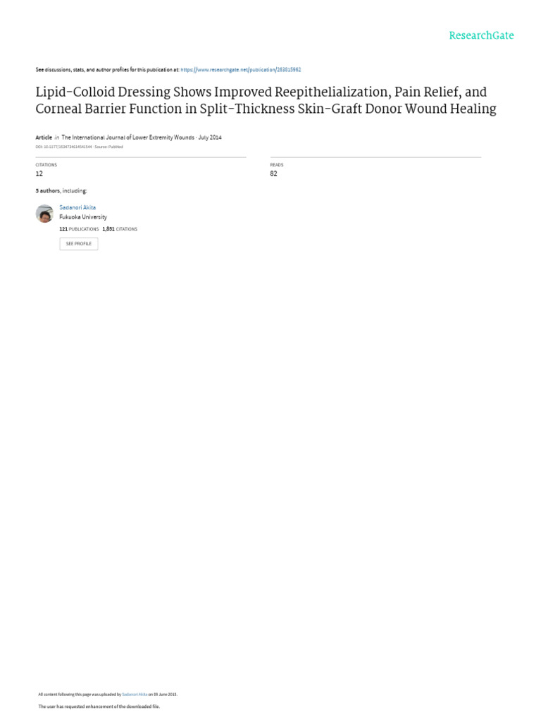Lipid-Colloid Dressing Shows Improved Reepithelialization | PDF | Wound ...