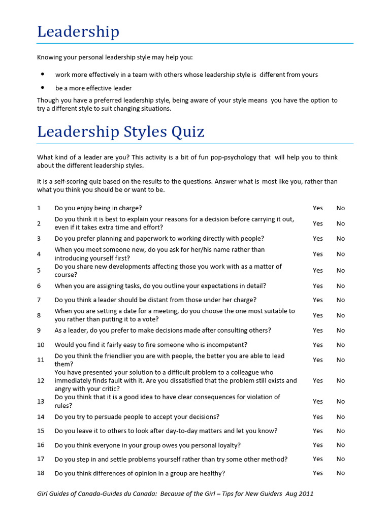6.2 Leadership Styles Quiz GG Canada | PDF | Leadership | Social Psychology