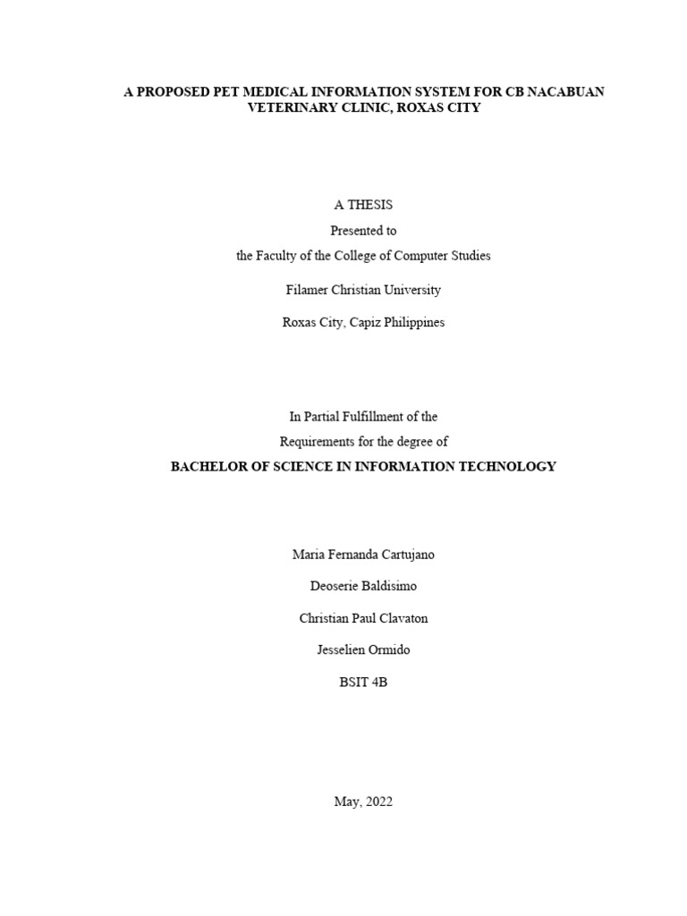 Pet Medical Is Title Page Table of Contents Etc | Download Free PDF | Thesis | System