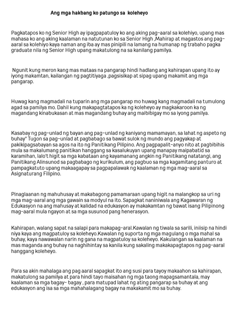 Ang Mga Hakbang Ko Patungo Sa Koleheyo - Docx - 20240506 - 113609 ...