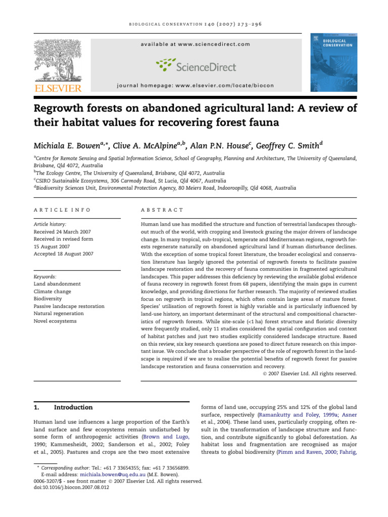 Regrowth Forests and Fauna Recovery | PDF | Forests | Restoration Ecology