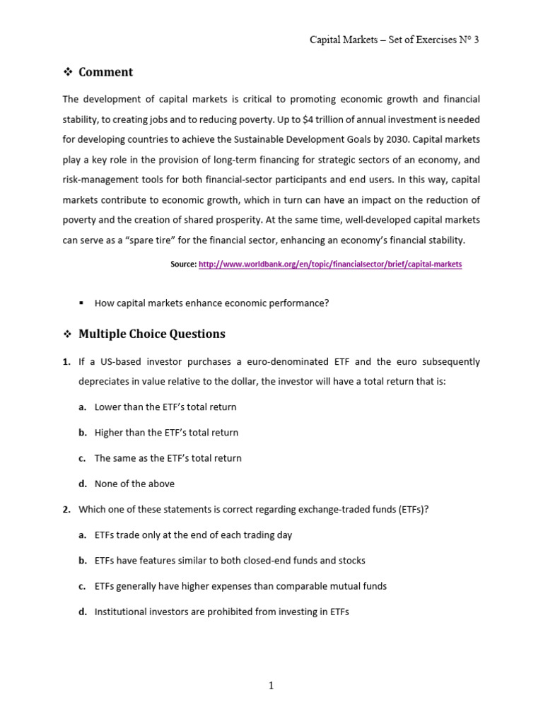 Capital Markets - Exercises 2024 | PDF | Investment Fund | Mutual Funds