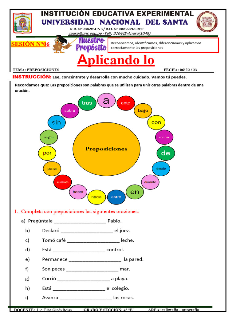 FICHA #06 - Preposiciones | PDF