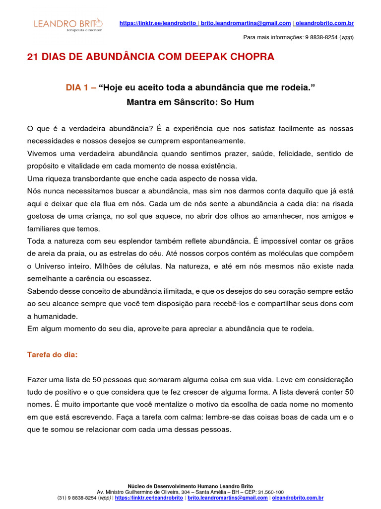 Dia 1 - 21 Dias de Abundância Com Deepak Chopra | PDF | Autoajuda