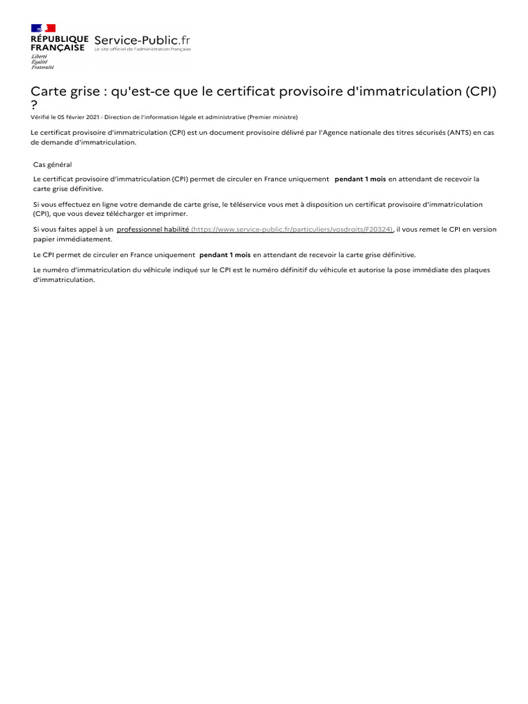 Certificat Provisoire d'Immatriculation | PDF | Véhicules | Transport