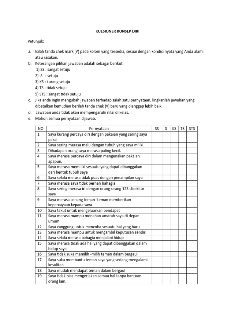 Kuesioner Konsep Diri | PDF | Gaya Hidup