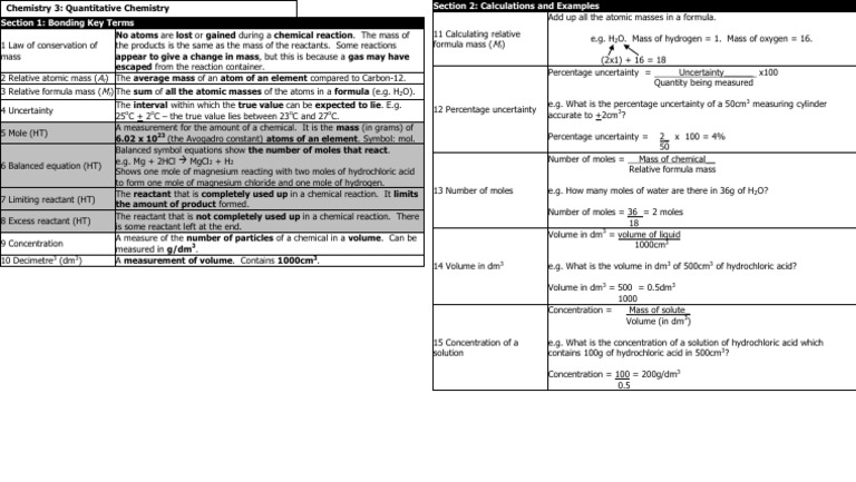 Science C3-Knowledge-Organiser Quan Chem | PDF | Mole (Unit ...