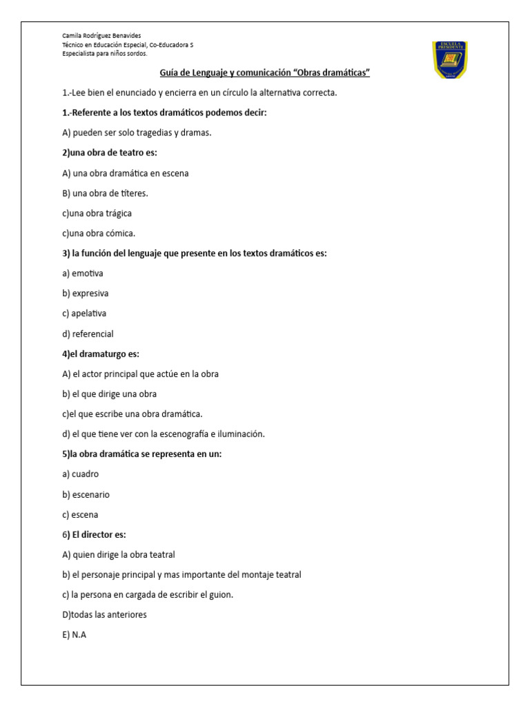 Guía De Lenguaje Y Comunicación Obra Dramatica Pdf