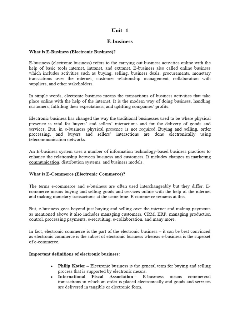 Unit 1 | PDF | Electronic Business | E Commerce