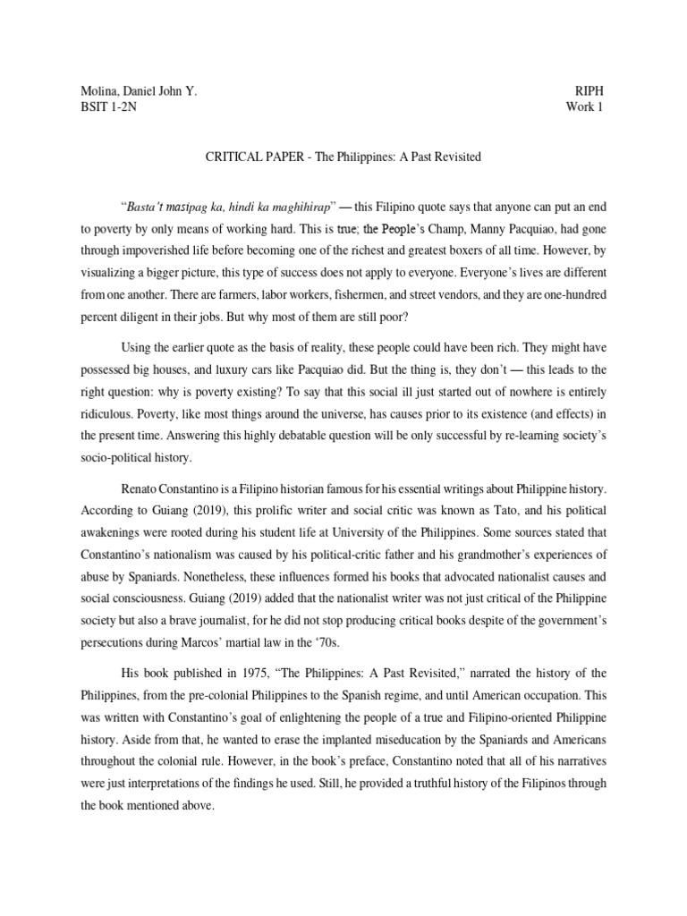 CRITICAL_PAPER_The_Philippines_A_Past_Re | PDF | Philippines | Spanish ...