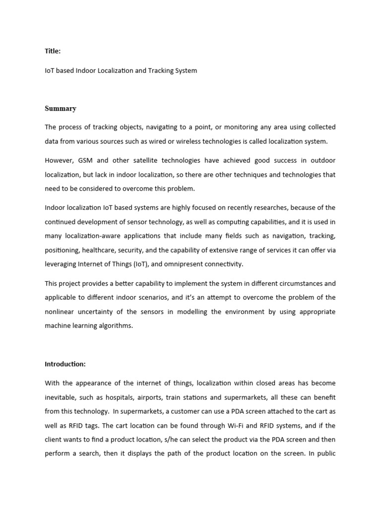 Indoor Localization System Pdf Internet Of Things Wi Fi