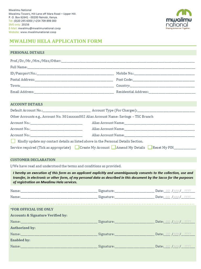 Mwalimu Hela Application Form | PDF | Computing