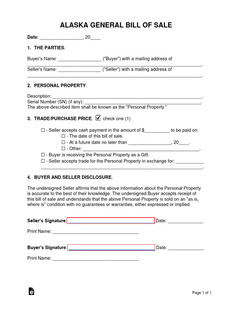 Alaska Bill of Sale Template | PDF | Law
