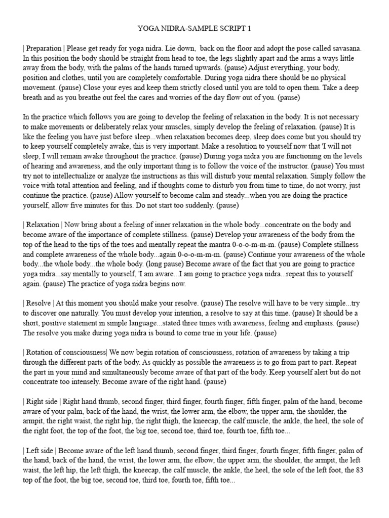 Yoga Nidra Sample Script 1 | PDF