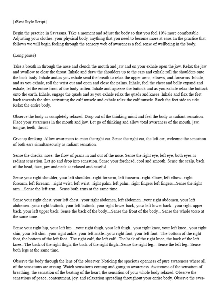 Yoga Nidra Sample Script 4 | PDF | Senses | Anatomy