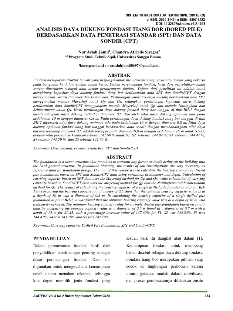 Analisis Daya Dukung Fondasi Tiang Bor (Bored Pile) Berdasarkan Data ...