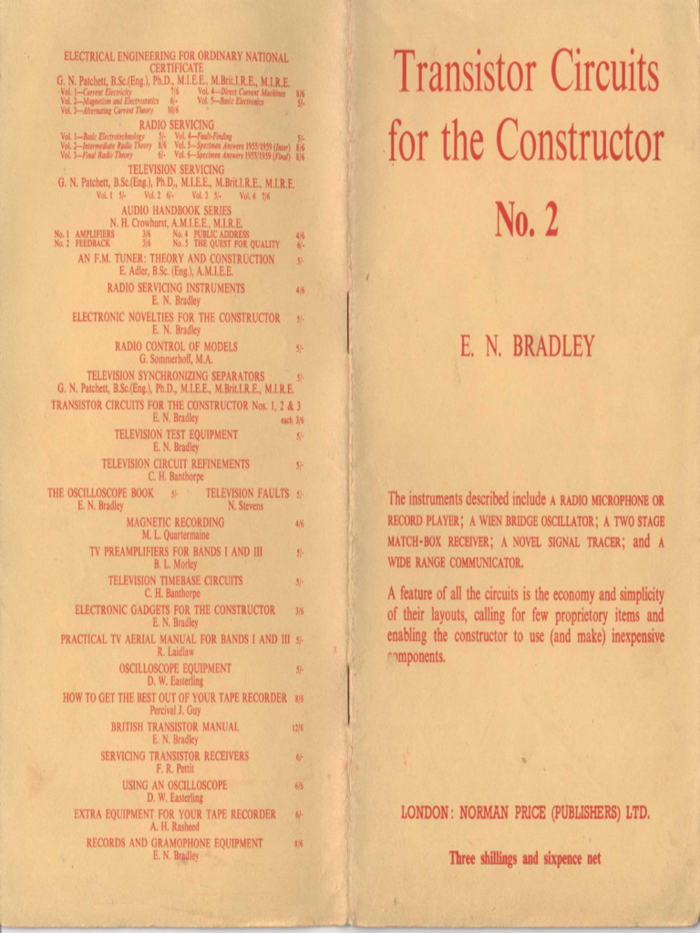 Transistor Circuits For The Constructor No 2 Edwin Bradley | PDF ... Transistor Circuits For The Constructor No 2 Edwin Bradley | PDF ...