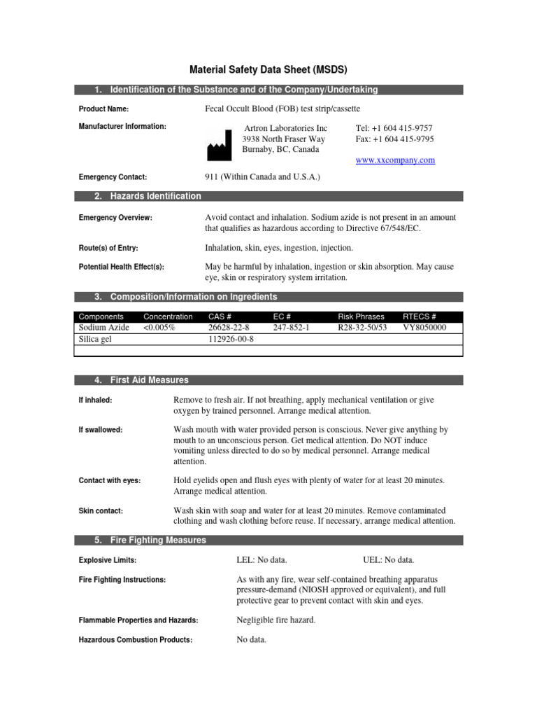 MSDS FOB test | PDF | Occupational Safety And Health | Safety
