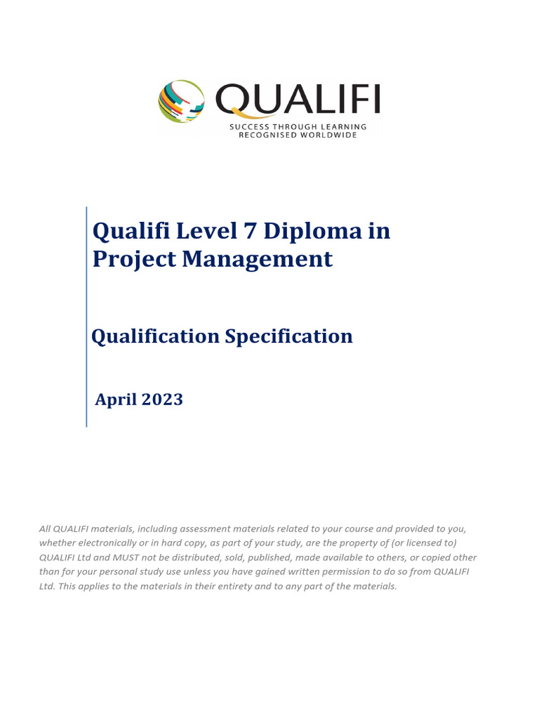 Qualifi Level 7 Diploma in Project Management Specification April 2023 ...