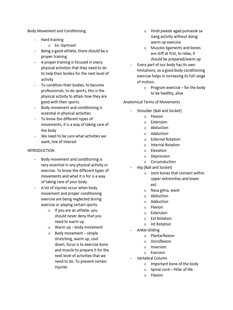 Body Movement and Conditioning | PDF | Anatomical Terms Of Motion ...